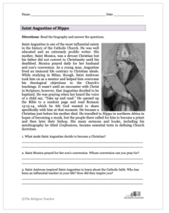 St. Augustine and St. Monica Worksheets