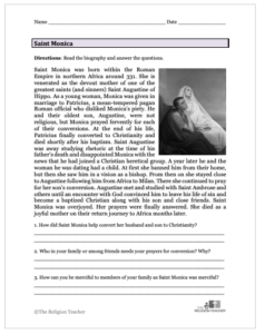 St. Augustine and St. Monica Worksheets