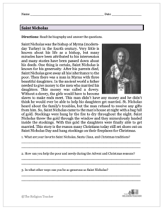 Saint Nicholas Activities and Worksheet