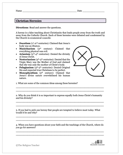 Christian Heresies Worksheet Church History The Religion Teacher 
