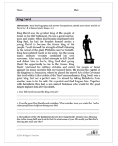 King David Biography Worksheet | The Religion Teacher | Catholic ...