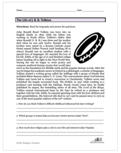 The Life of J. R. R. Tolkien Biography Worksheet | The Religion Teacher ...