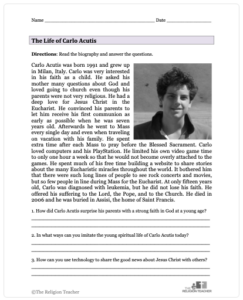 Carlo Acutis Worksheet and Activities | The Religion Teacher | Catholic ...