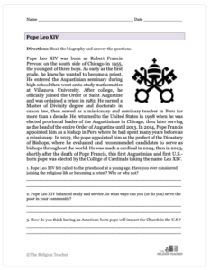 Pope Leo XIV Worksheet for Kids | The Religion Teacher | Catholic ...