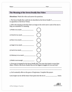 Seven Deadly Sins Video and Worksheet | The Religion Teacher | Catholic ...